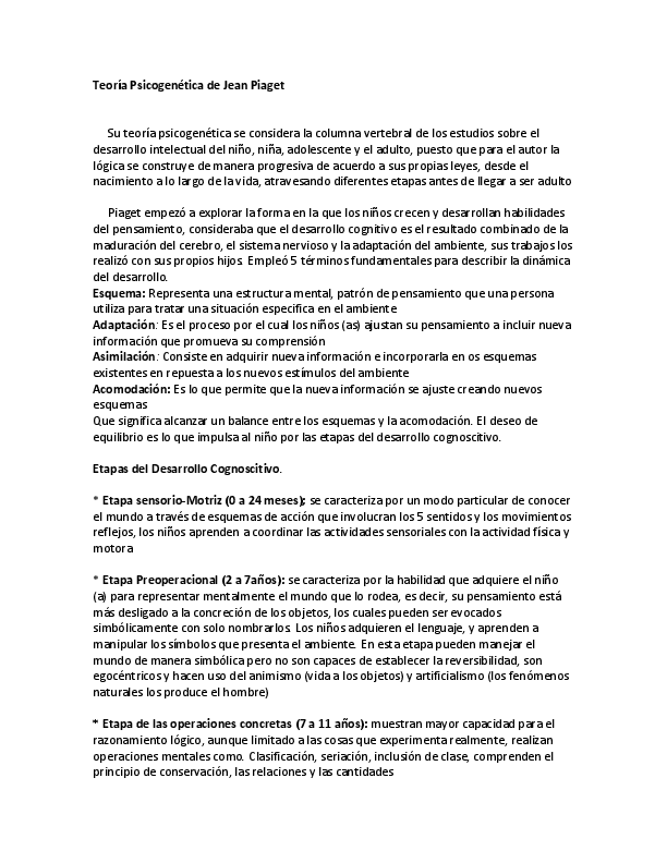 (DOC) Teoria Psicogenetica de Jean Piaget