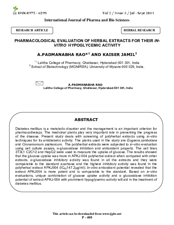 (PDF) International Journal of Pharma and Bio Sciences PHARMACOLOGICAL ...