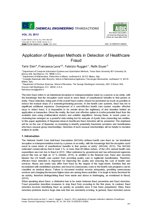 (PDF) Application of Bayesian Methods in Detection of Healthcare Fraud
