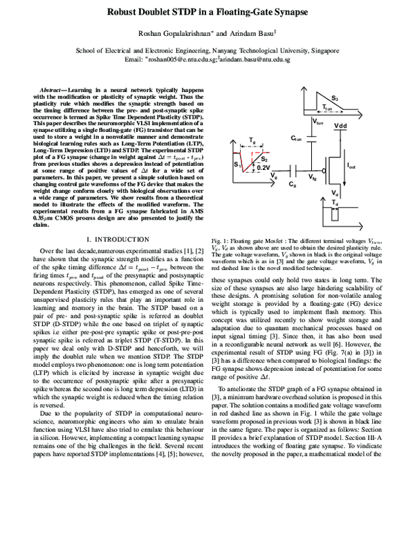 Pdf Robust Doublet Stdp In A Floating Gate Synapse
