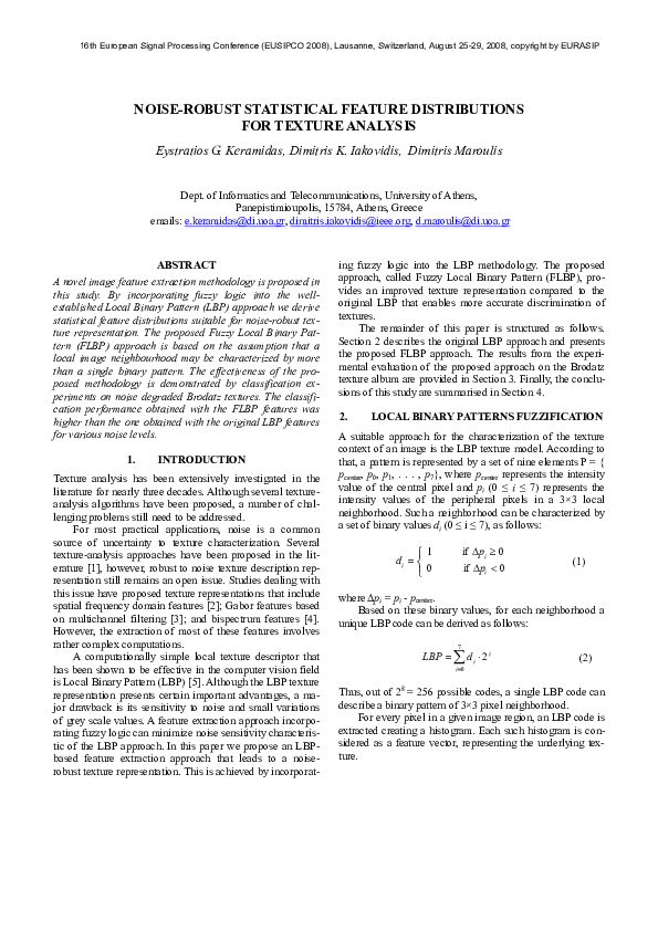 (PDF) Noise-robust statistical feature distributions for texture analysis