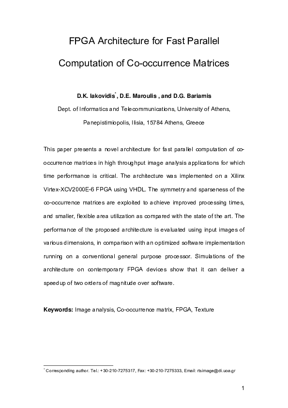 Pdf Fpga Architecture For Fast Parallel Computation Of Co