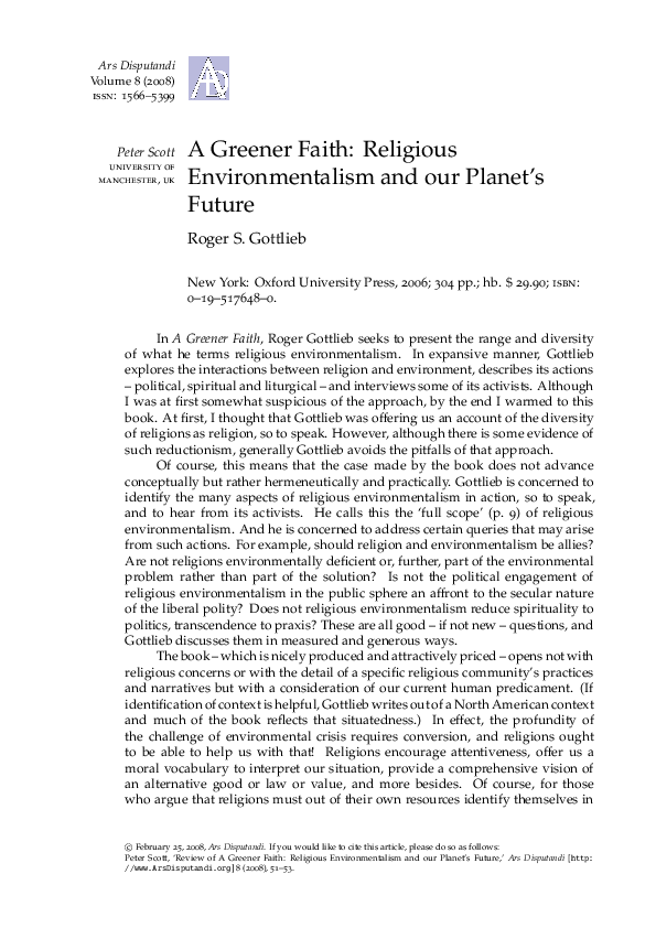 (PDF) A greener faith: Religious environmentalism and our planet's future