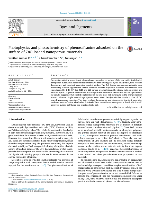 (PDF) Photophysics and photochemistry of phenosafranine adsorbed on the ...
