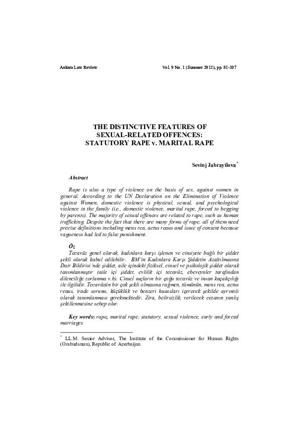 (PDF) The Distinctive Features of Sexual Related Offences: Statutory ...