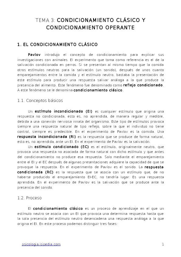 (PDF) TEMA 3: CONDICIONAMIENTO CLÁSICO Y