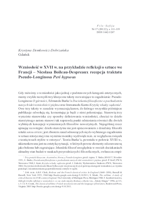 Wzniosłość w XVIIw. na przykładzie refleksji o sztuce we Francji - N ...