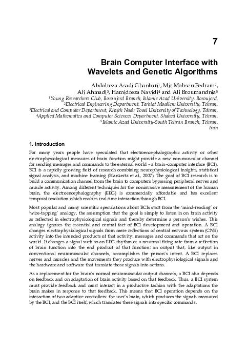 (PDF) Brain Computer Interface with Wavelets and Genetic Algorithms