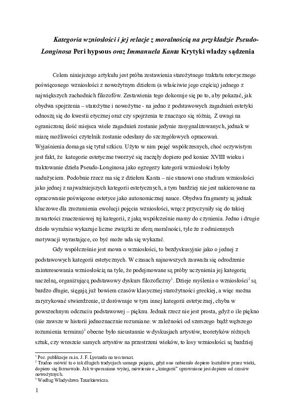 Kategoria wzniosłości i jej relacje z moralnością na przykładzie Pseudo ...