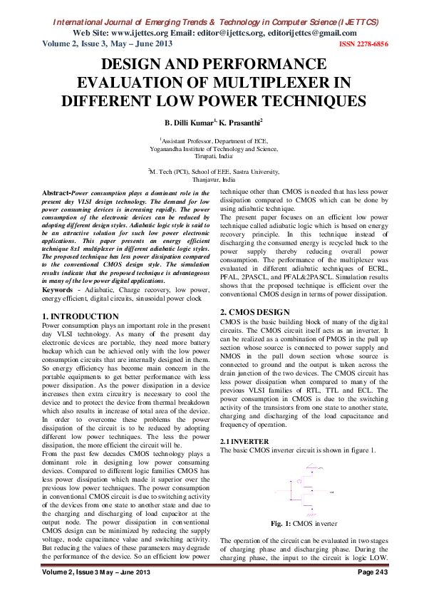 (PDF) DESIGN AND PERFORMANCE EVALUATION OF MULTIPLEXER IN DIFFERENT LOW POWER TECHNIQUES