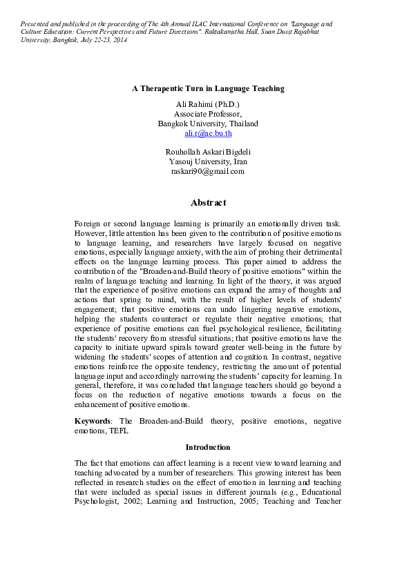 (PDF) Affective learniing strategies in Language teaching and learning