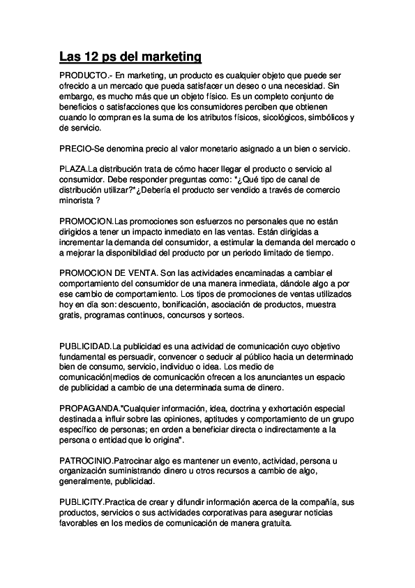 (DOC) Las 12 ps del marketing PRODUCTO