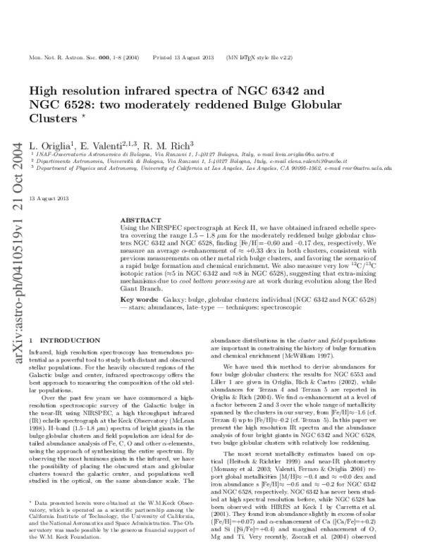 (PDF) High resolution infrared spectra of NGC 6342 and NGC 6528: two ...