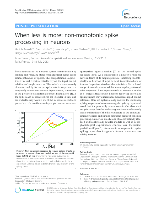 (PDF) When less is more: non-monotonic spike processing in neurons