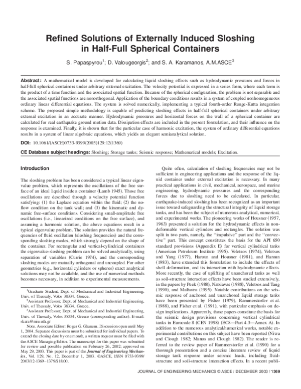 (PDF) Refined Solutions of Externally Induced Sloshing in Half-Full ...