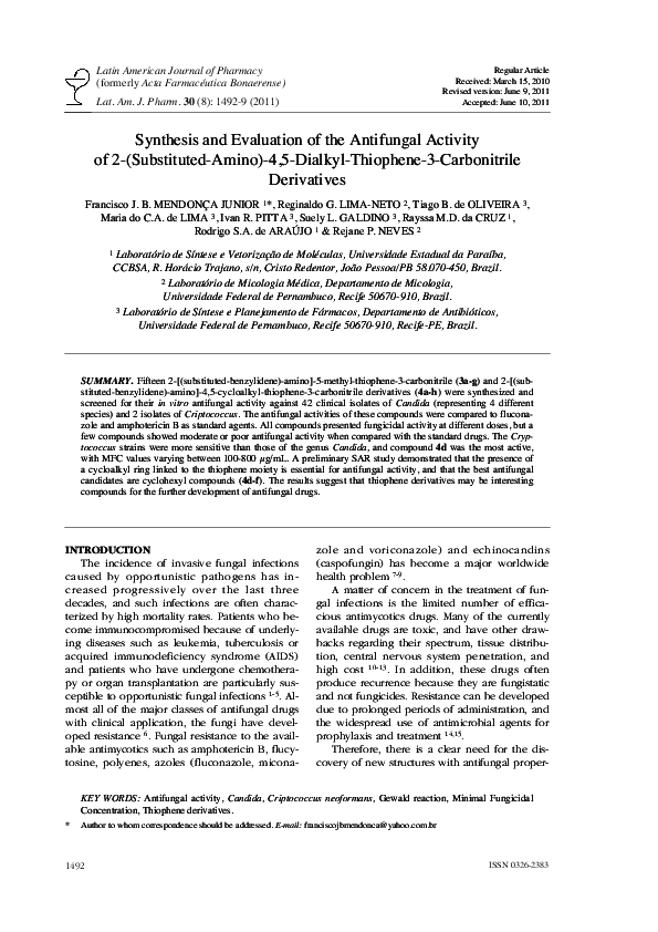 (PDF) Synthesis and Evaluation of the Antifungal Activity of 2-(Substituted-Amino)-4,5-Dialkyl ...