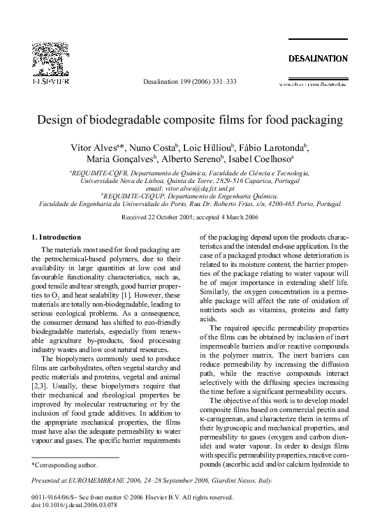 (PDF) Design of biodegradable composite films for food packaging