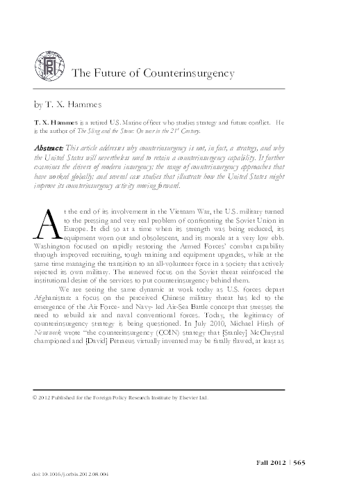 (PDF) Fall 2012 | 565 The Future of Counterinsurgency