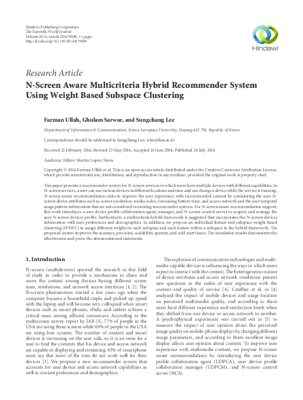 (PDF) N-Screen Hybrid Recommender System Design