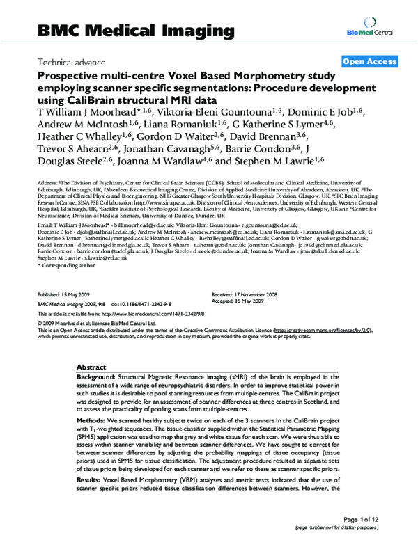 (PDF) Prospective multi-centre Voxel Based Morphometry study employing scanner specific ...