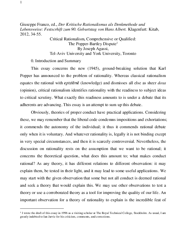 (PDF) Critical Rationalism, Comprehensive or Qualified: the Popper ...