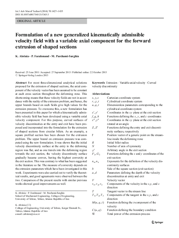 (PDF) Formulation of a new generalized kinematically admissible velocity field with a variable ...