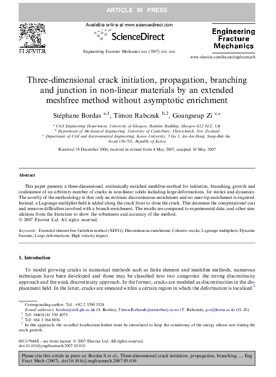 (PDF) Three-Dimensional Crack Initiation, Propagation, Branching and Junction In Non-Linear ...