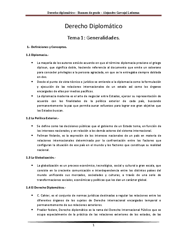 (DOC) Derecho Diplomático Tema 1: Generalidades