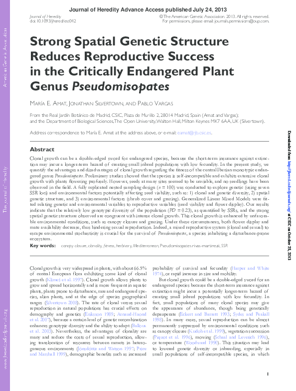 (PDF) Strong spatial genetic structure reduces reproductive success in ...