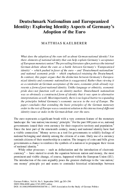 (PDF) Deutschmark nationalism and Europeanized identity: Exploring ...