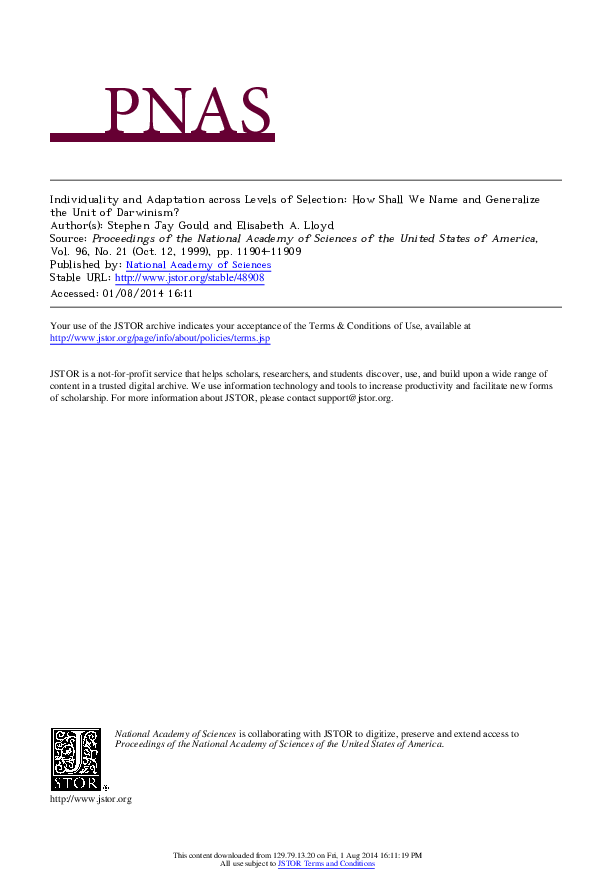 Pdf Individuality And Adaptation Across Levels Of Selection How Shall We Name And Generalize