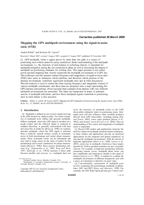 Pdf Mapping The Gps Multipath Environment Using The Signal To Noise