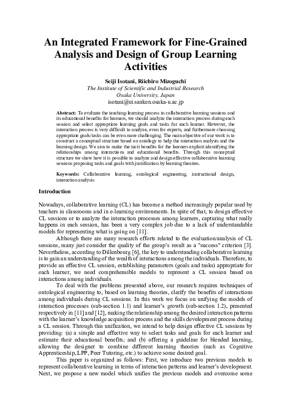 (PDF) An Integrated Framework for Fine-Grained Analysis and Design of Group Learning Activities
