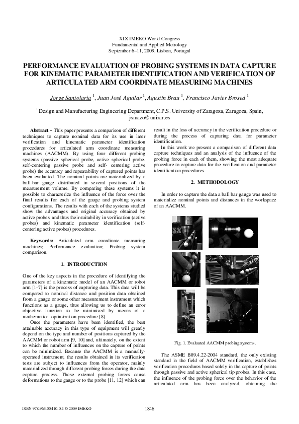 Pdf Performance Evaluation Of Probing Systems In Data Capture For Kinematic Parameter