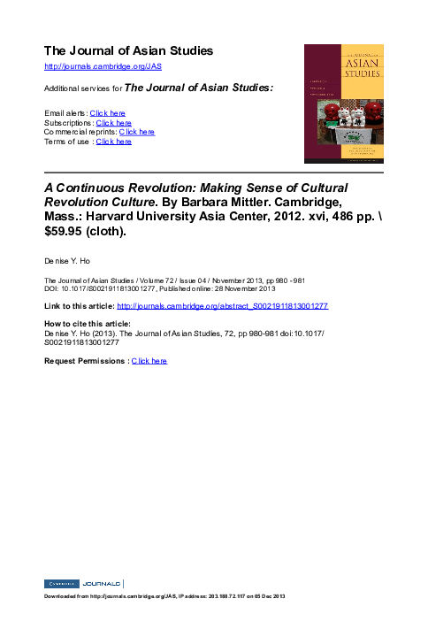 (PDF) Review of Barbara Mittler, _A Continuous Revolution: Making Sense ...