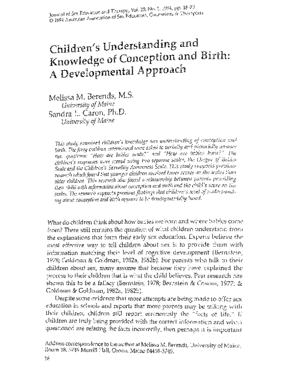 (PDF) Children's Understanding of Conception and Birth