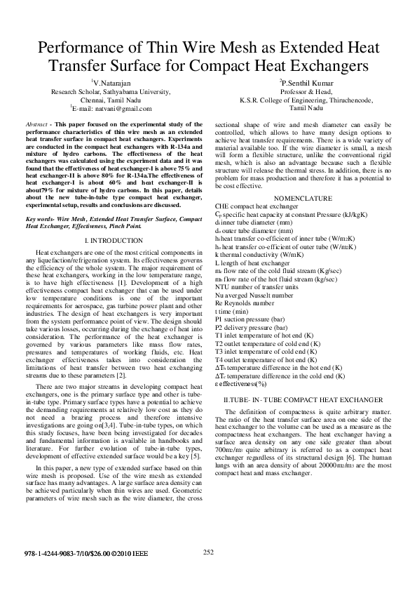 (PDF) Performance of Thin Wire Mesh as Extended Heat Transfer Surface for Compact Heat Exchangers