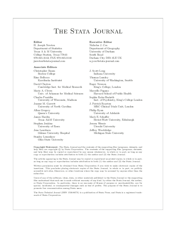 Pdf The Stata Journal Testing For Serial Correlation In Linear Panel Data Models