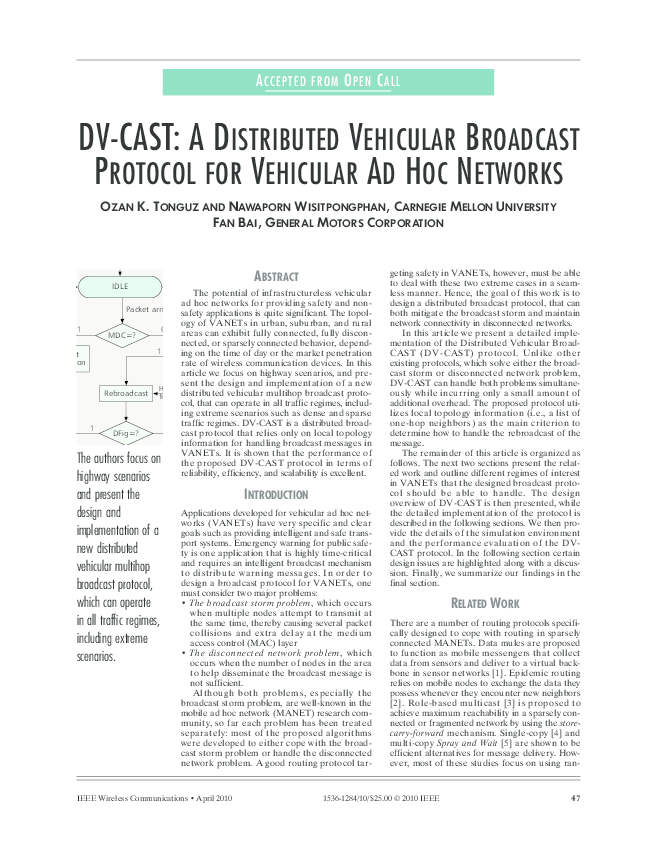 (PDF) DV-CAST: A distributed vehicular broadcast protocol for vehicular ad hoc networks