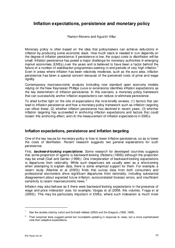 (PDF) Inflation expectations, persistence and inflation targeting