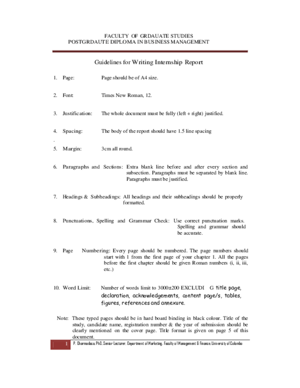 (PDF) Writing Internship report: Simple sample format report | hadson ...