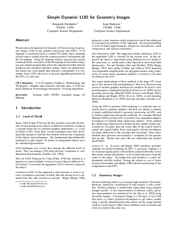(PDF) Simple Dynamic Lod for Geometry Images