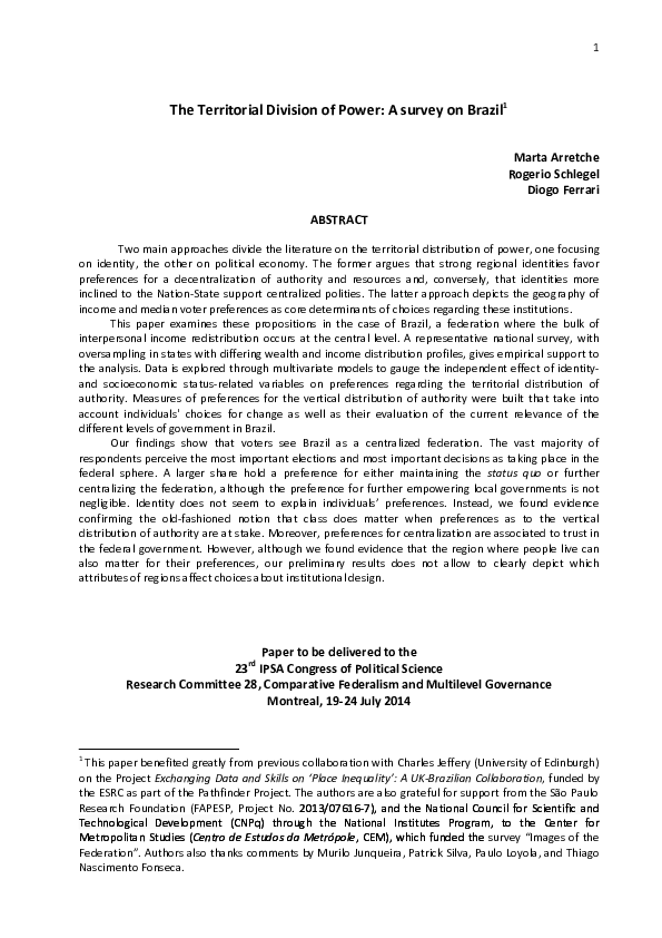 (PDF) The Territorial Division of Power: A survey on Brazil 1 The ...