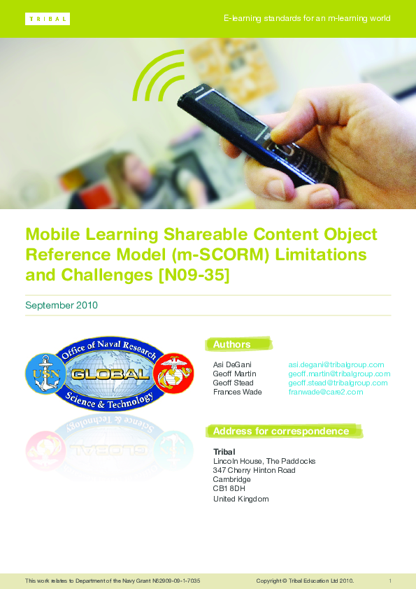 (PDF) Mobile Learning Shareable Content Object Reference Model (m-SCORM) Limitations and Challenges