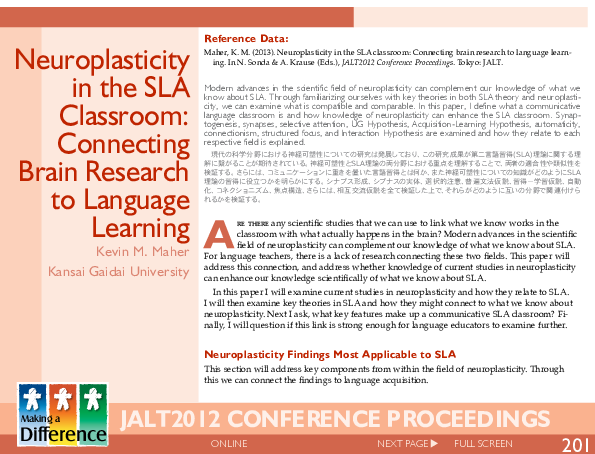 (PDF) Neuroplasticity in the SLA Classroom: Connecting Brain Research ...