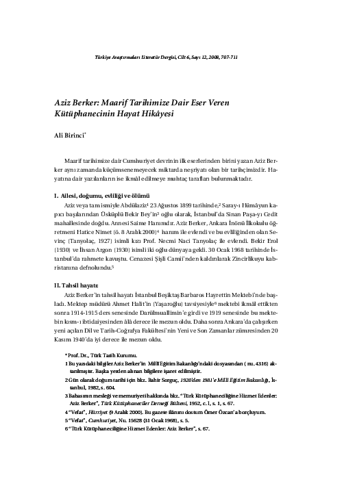 (PDF) Maarif Tarihimize Dair Eser Veren Kütüphanecinin Hayat Hikâyesi ...