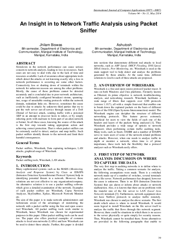 (PDF) An Insight in to Network Traffic Analysis using Packet Sniffer