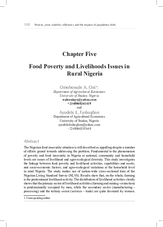 (PDF) Food Poverty and Livelihoods Issues in Rural Nigeria