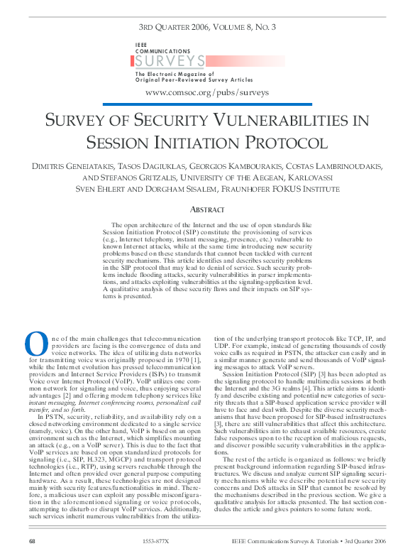 (PDF) Survey of Security Vulnerabilities In Session Initiation Protocol