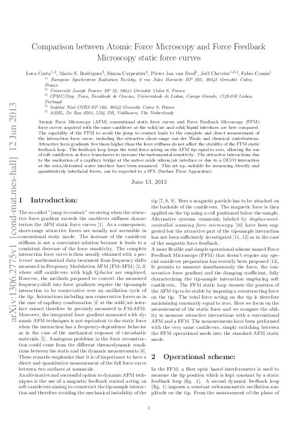 (PDF) Comparison between Atomic Force Microscopy and Force ...